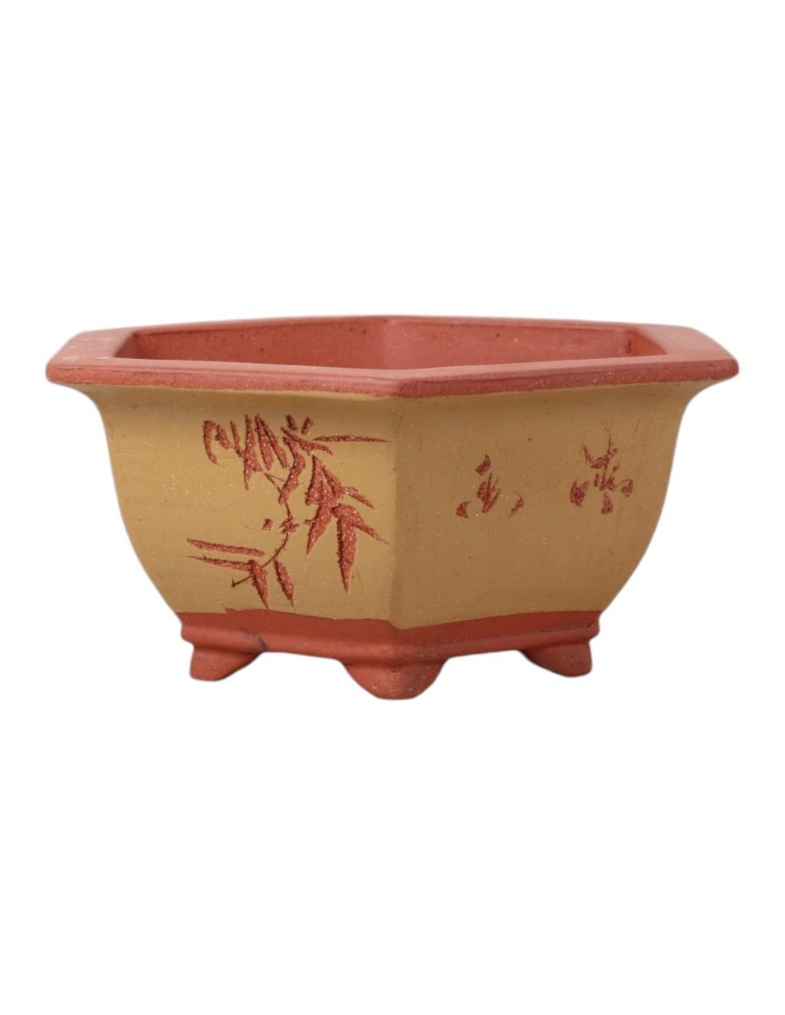 Hexagonal Bonsai Pot 33*29*15 cm with Designs Without Glaze – Yixing
